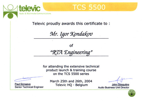 Televic TCS5500 series Extensive technical training, 2004